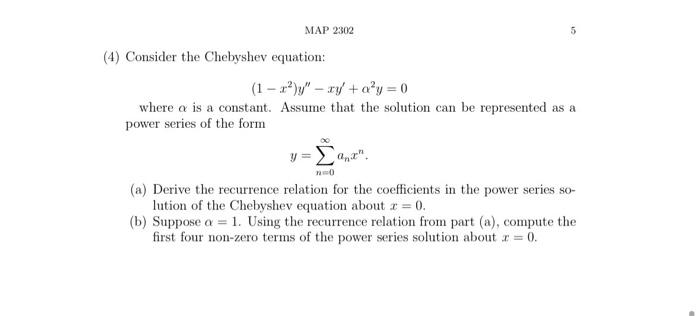 Solved (4) Consider the Chebyshev equation: | Chegg.com