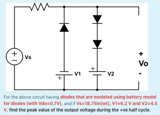 Solved +1 Vs to V1 V2 For the above circuit having diodes | Chegg.com