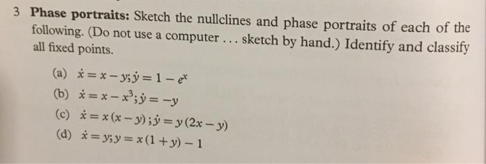 3 Phase portraits: Sketch the nullclines and phase | Chegg.com