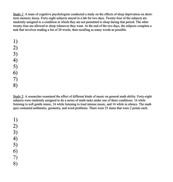 Solved 1. Independent variable(s)? True/quasi experiment | Chegg.com