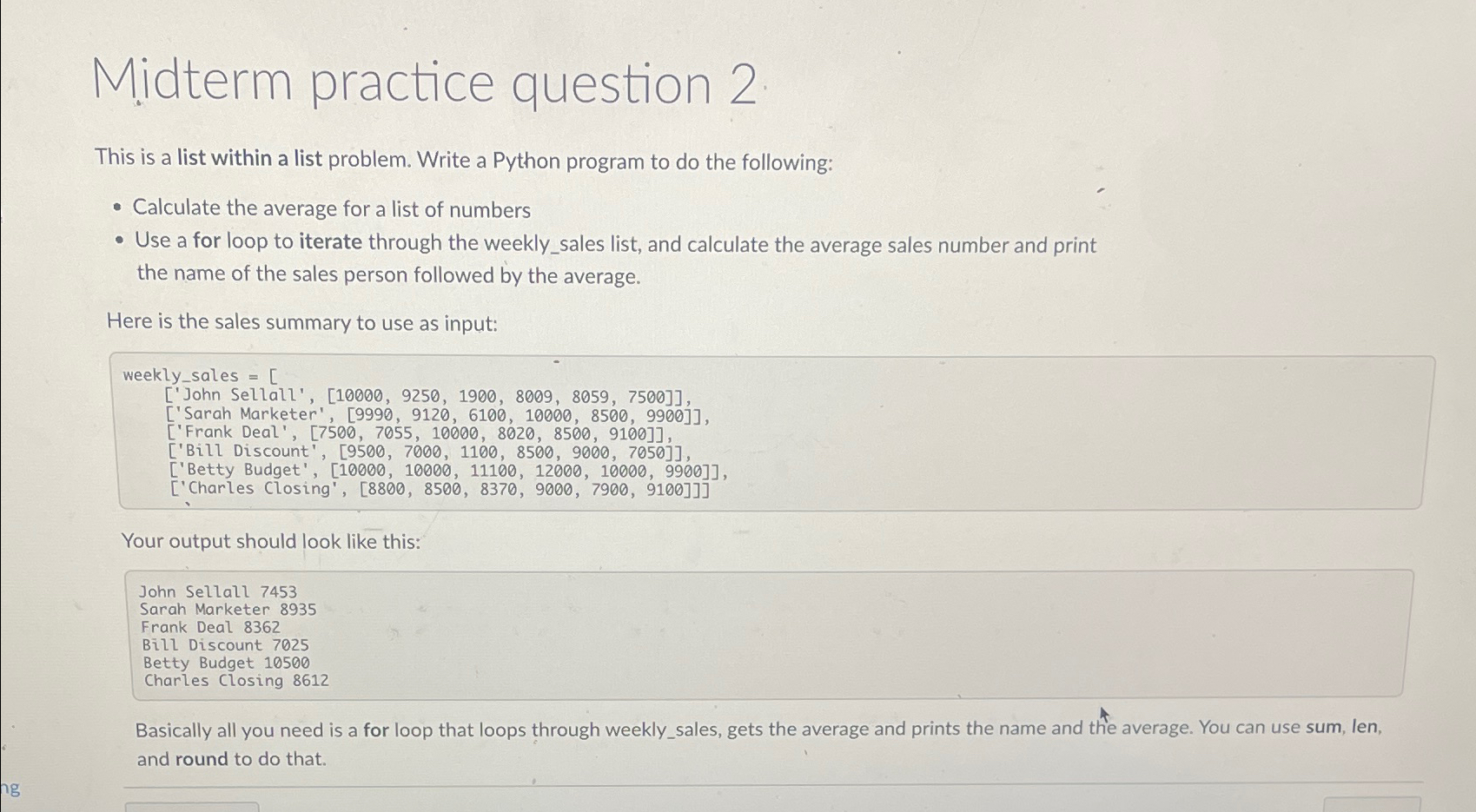 Solved Midterm practice question 2This is a list within a | Chegg.com