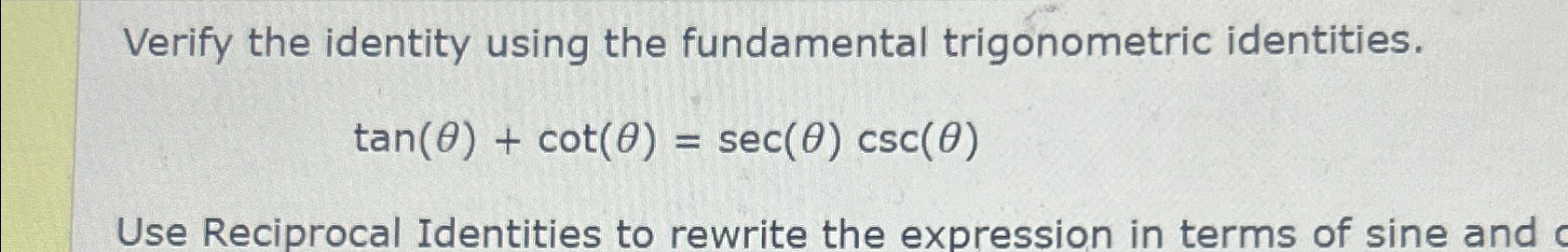 Solved Verify the identity using the fundamental | Chegg.com
