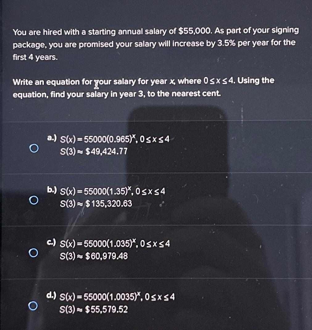 Solved You are hired with a starting annual salary of | Chegg.com