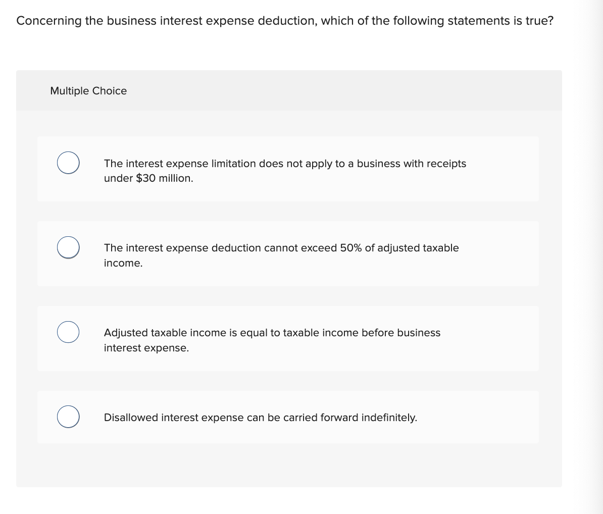 Solved Concerning the business interest expense deduction, | Chegg.com