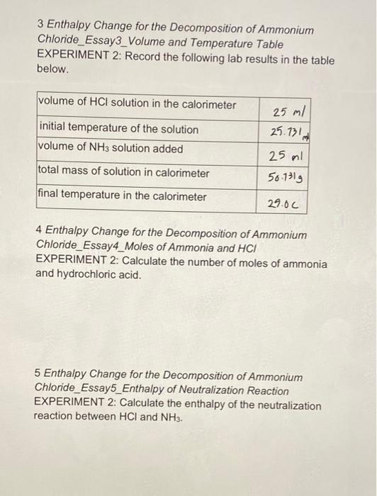 1 Enthalpy Change for the Decomposition of Ammonium | Chegg.com