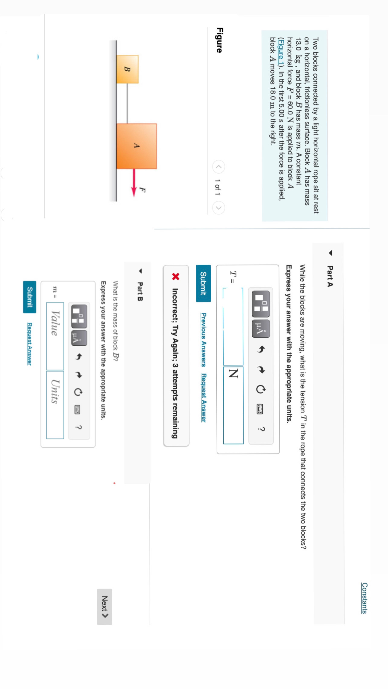 Solved ConstantsTwo blocks connected by a light horizontal | Chegg.com