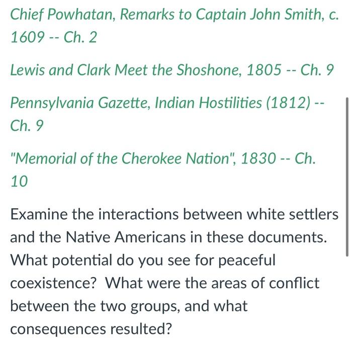 Chief Powhatan, Remarks to Captain John Smith, c. | Chegg.com