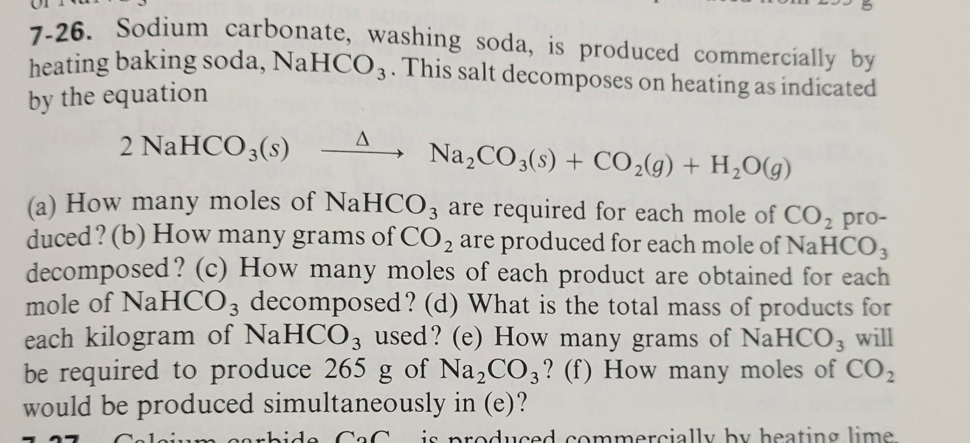 Solved 7-26. Sodium carbonate, washing soda, is produced | Chegg.com
