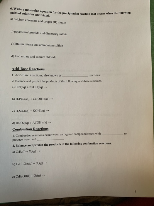 Solved 6. Write a molecular equation for the precipitation | Chegg.com