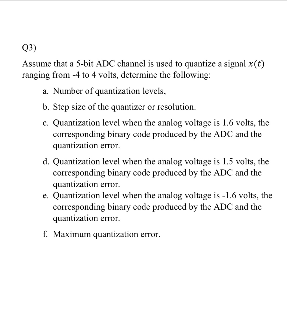 Solved Q3)Assume that a 5-bit ADC channel is used to | Chegg.com