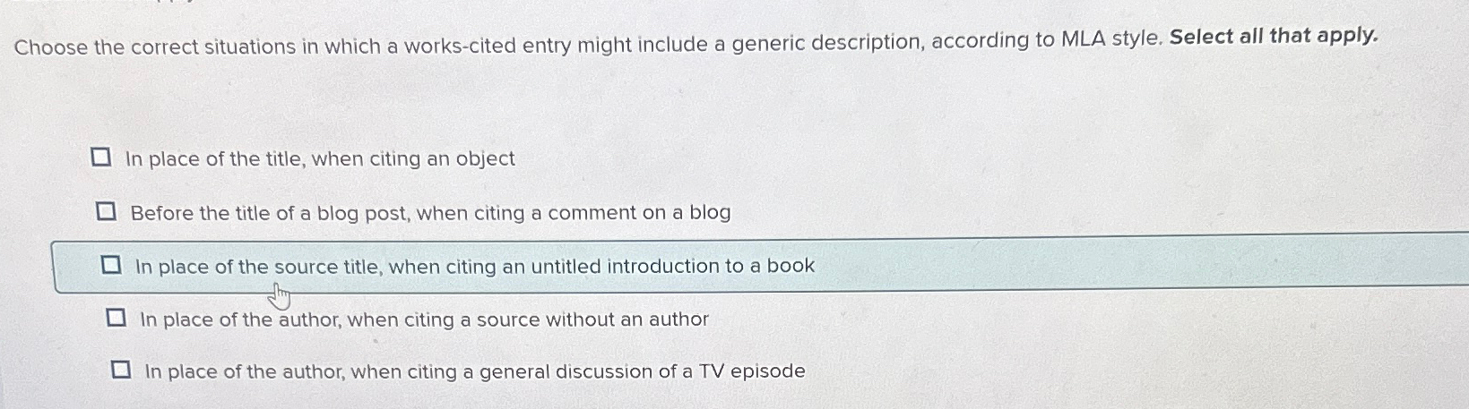 Solved Choose the correct situations in which a works-cited | Chegg.com