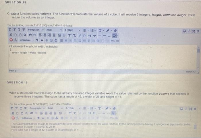 Solved QUESTION 18 Create a function called Volume The | Chegg.com
