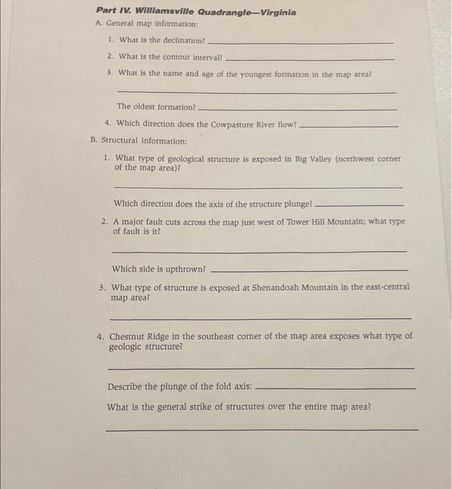 Solved Part IV. Williamsville Quadrangle-Virginia A. | Chegg.com