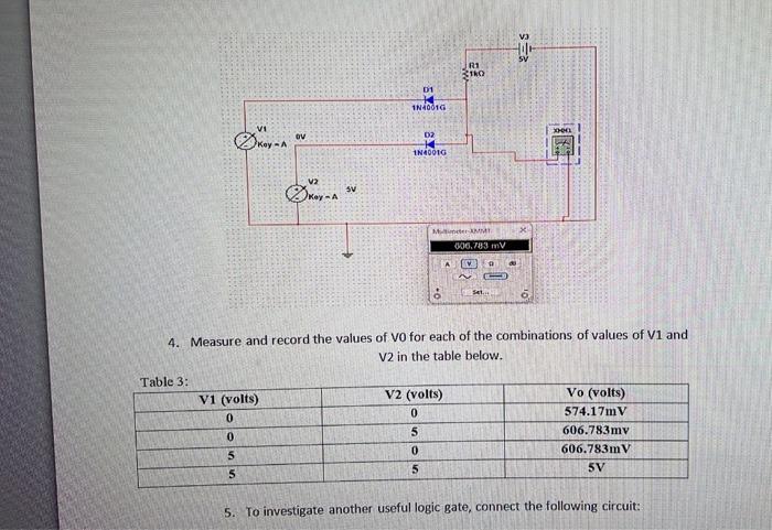 Solved 6. For each set of voltages V1 and V2 in Tables 3 and | Chegg.com