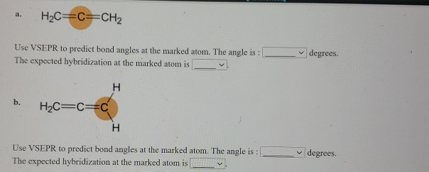 Solved H2C=C=CH2 Use VSEPR to predict bond angles at the | Chegg.com