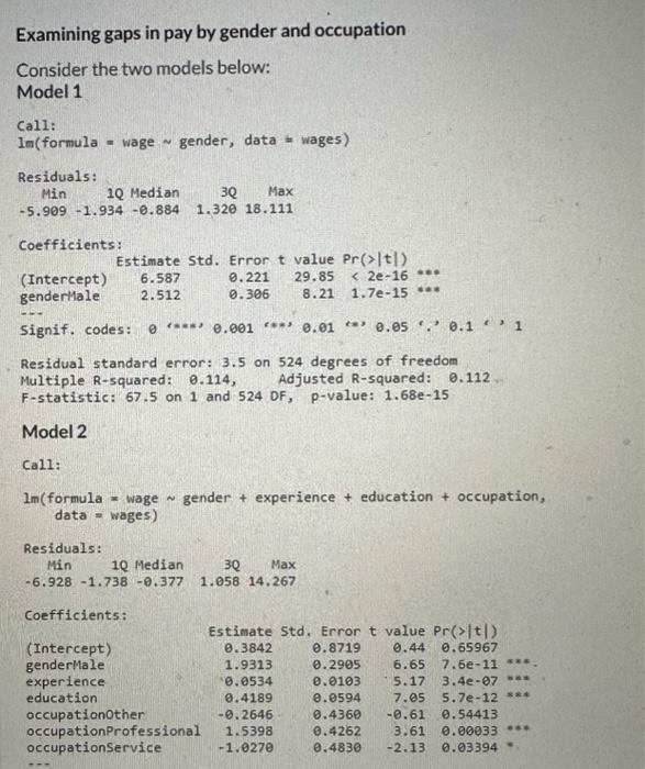 Solved Examining gaps in pay by gender and occupation | Chegg.com