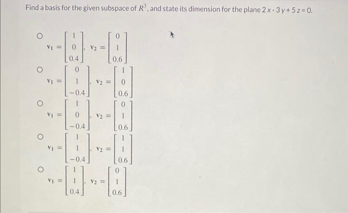 Solved Find a basis for the given subspace of R3, and state | Chegg.com