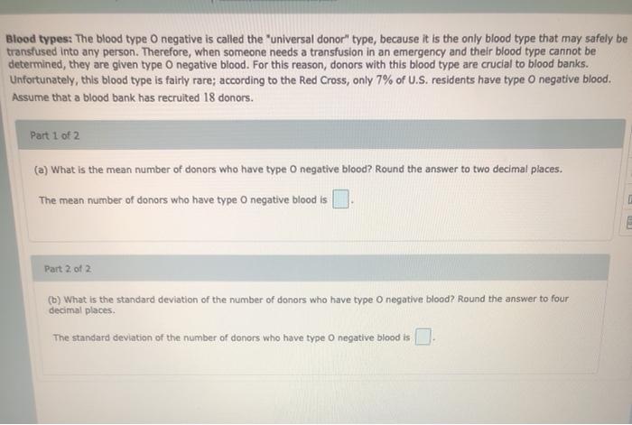 Solved Blood types: The blood type o negative is called the | Chegg.com