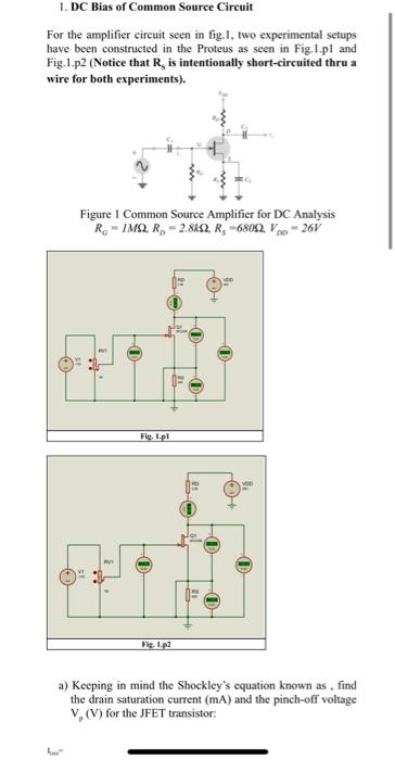 1. DC Bias of Common Source Circuit For the amplifier | Chegg.com