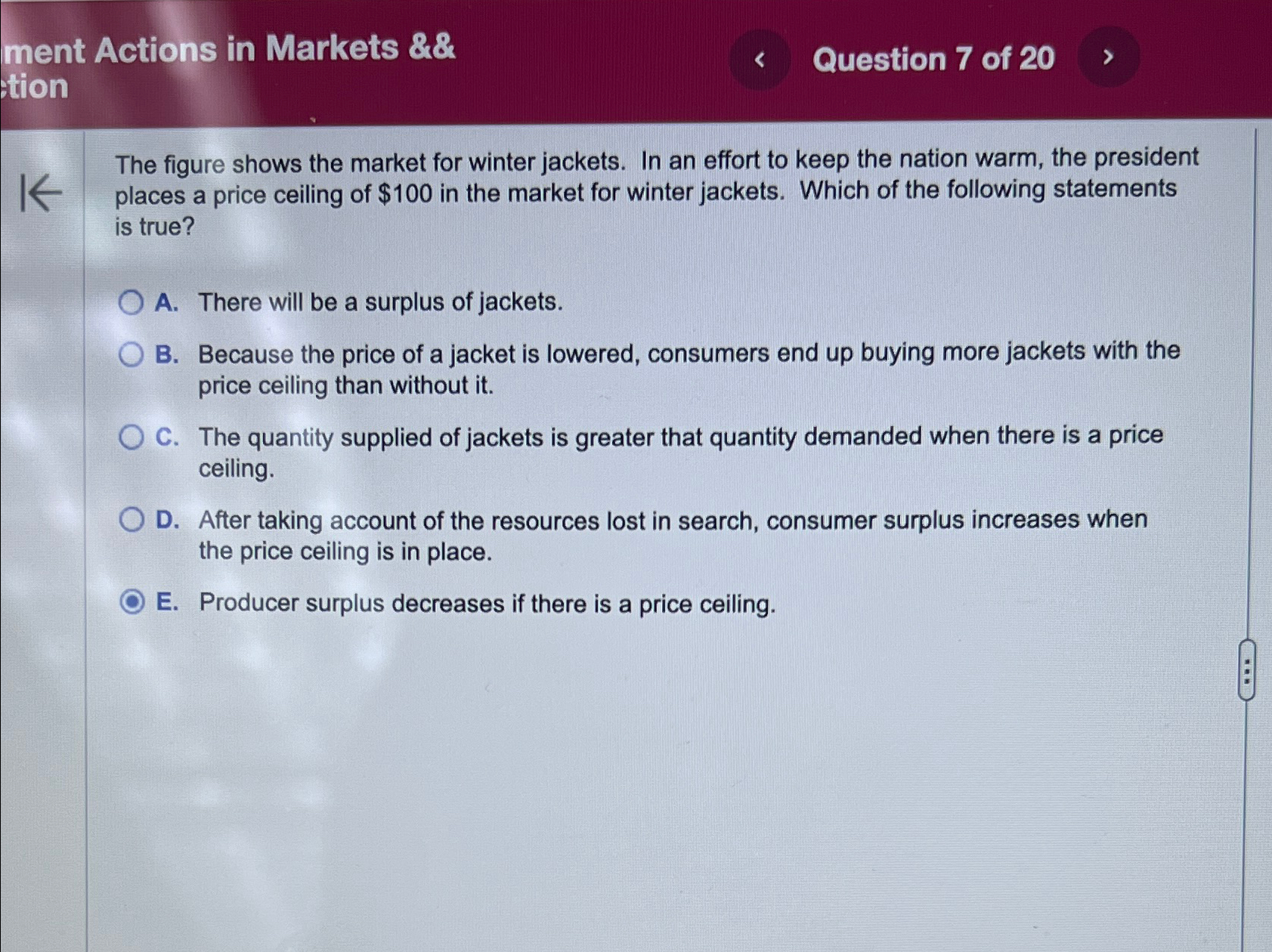 Solved ment Actions in Markets &&&Question 7 ﻿of 20The | Chegg.com