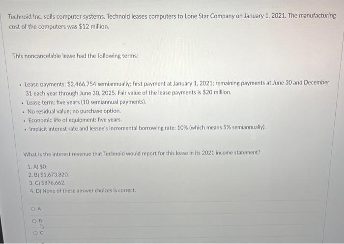 Solved Technoid Inc. sells computer systems. Technoid leases | Chegg.com
