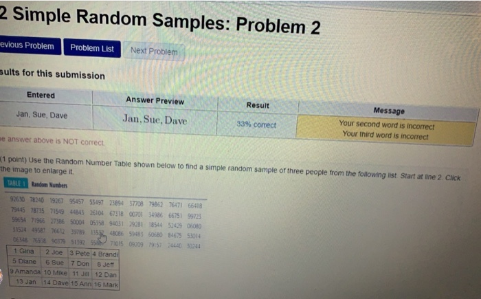 Solved 2 Simple Random Samples: Problem 2 evious Problem | Chegg.com