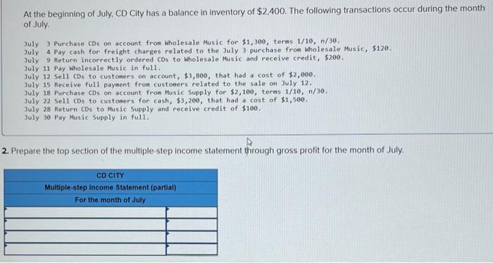 Solved At the beginning of July. CD City has a balance in | Chegg.com