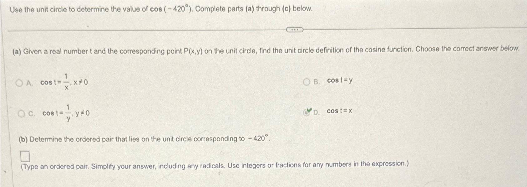 Solved Use the unit circle to determine the value of | Chegg.com