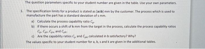 Solved 1. The specification limits for a product is stated | Chegg.com