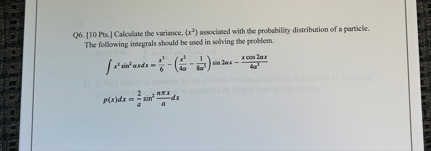 Solved Q6. [10 ﻿Pts.] ﻿Calculate the variance, (:x2:) | Chegg.com