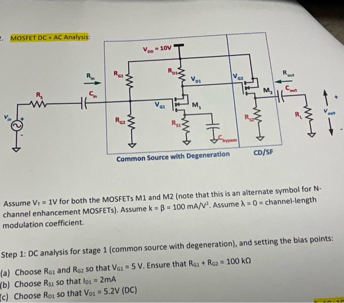 Solved Assume VT=1V for both the MOSFETs M1 and M2 (note | Chegg.com