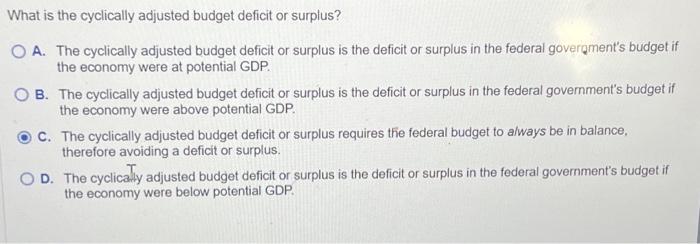 Solved What is the cyclically adjusted budget deficit or | Chegg.com