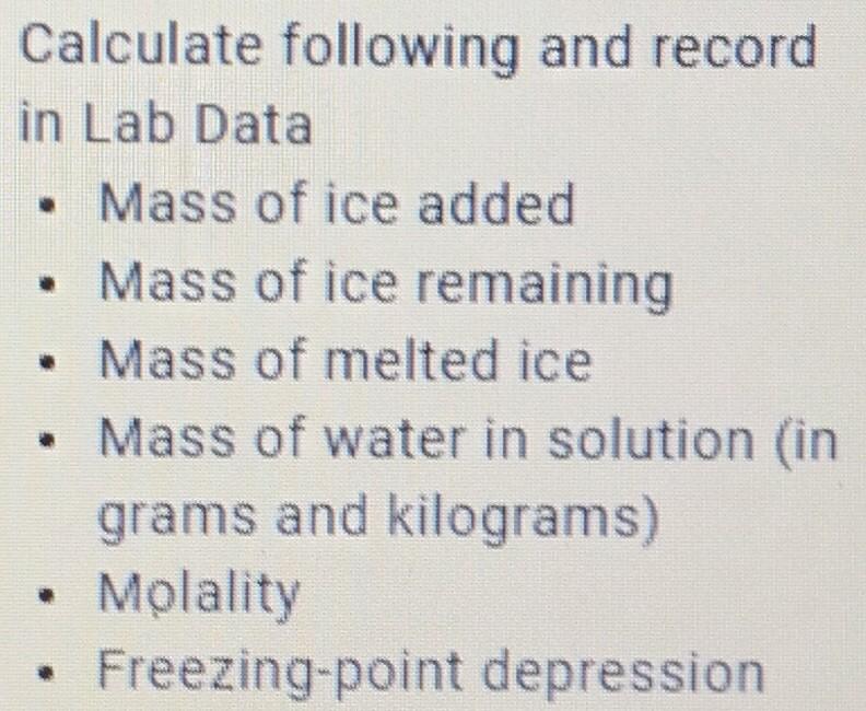 Solved Calculate following and record in Lab Data • Mass of | Chegg.com