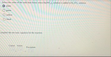 Solved Select the color of the solid that forms when | Chegg.com