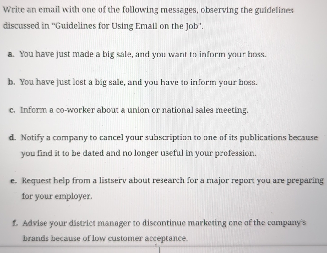 Solved Write an email with one of the following messages, | Chegg.com