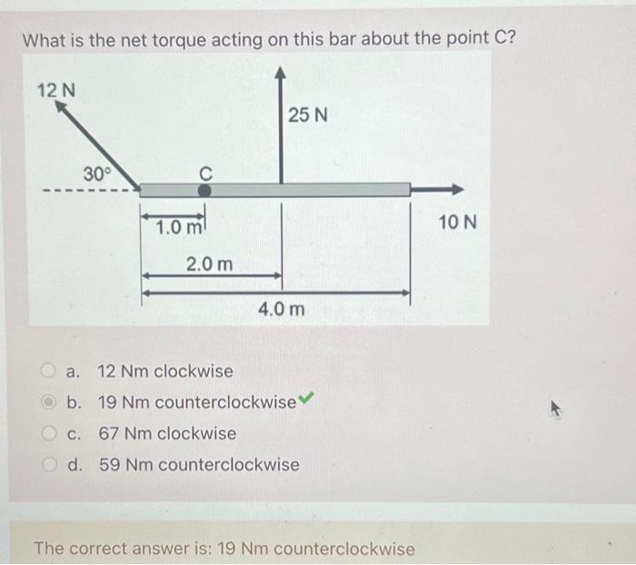 Solved What is the net torque acting on this bar about the | Chegg.com