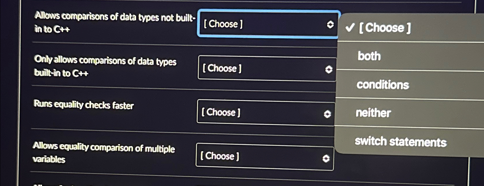 Solved Allows comparison of data types not built in to c++ | Chegg.com