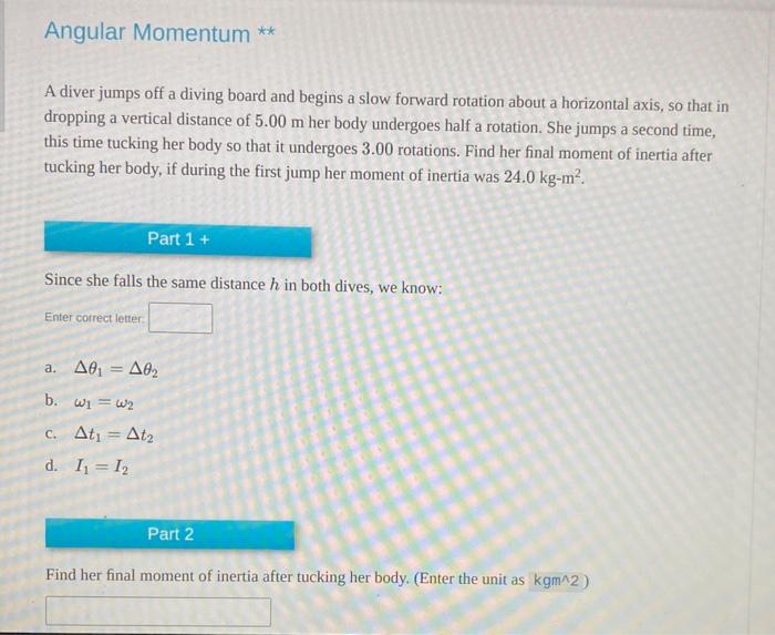 Solved Angular Momentum ** A diver jumps off a diving board | Chegg.com
