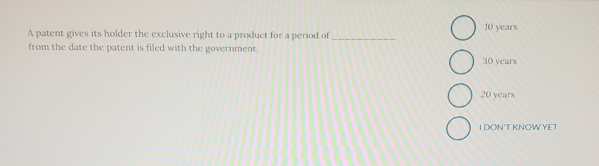 Solved A patent gives its holder the exclusive right to a | Chegg.com