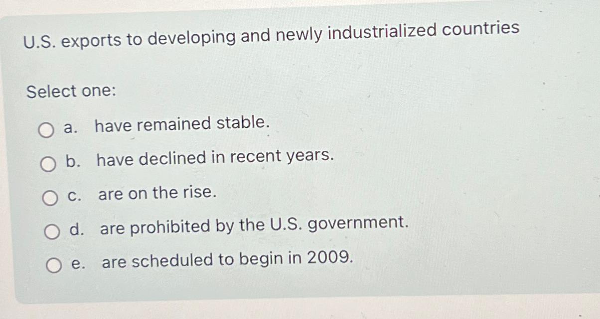 Solved U.S. ﻿exports to developing and newly industrialized | Chegg.com