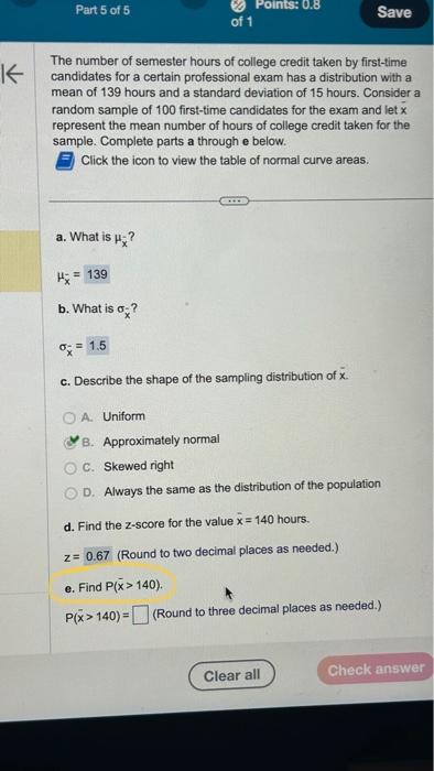 Solved The number of semester hours of college credit taken | Chegg.com
