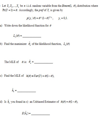 Solved Let Y1,Y2,dots,Yn ﻿be n ﻿i.i.d. ﻿random variable from | Chegg.com