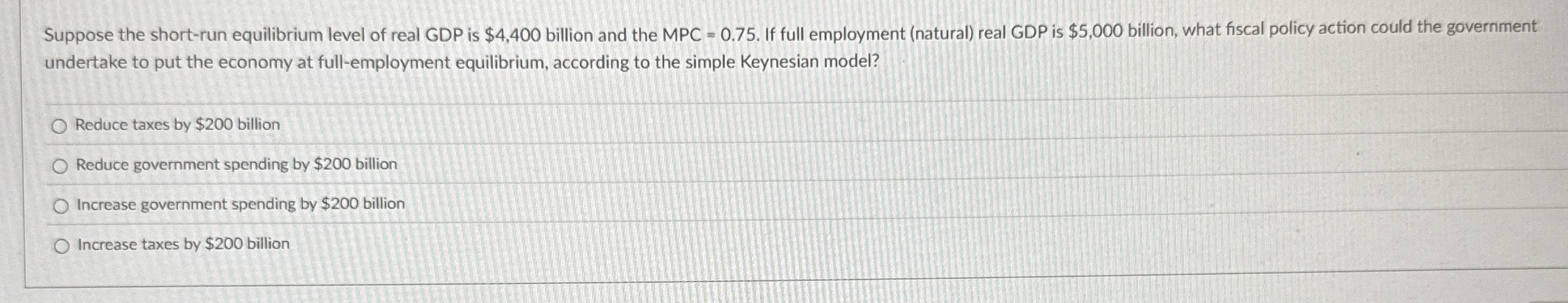 Solved Suppose the short-run equilibrium level of real GDP | Chegg.com