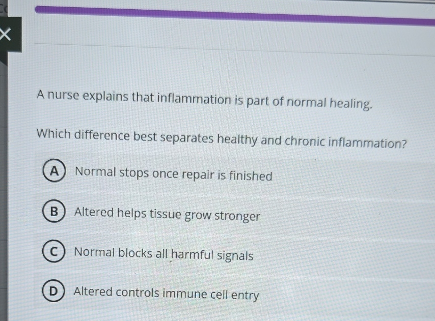 Solved A nurse explains that inflammation is part of normal | Chegg.com