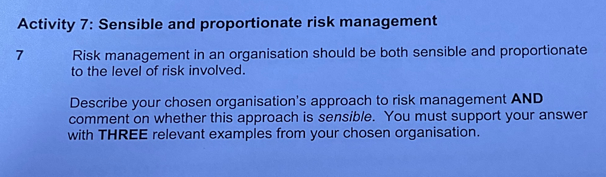 Solved Activity 7: Sensible and proportionate risk | Chegg.com