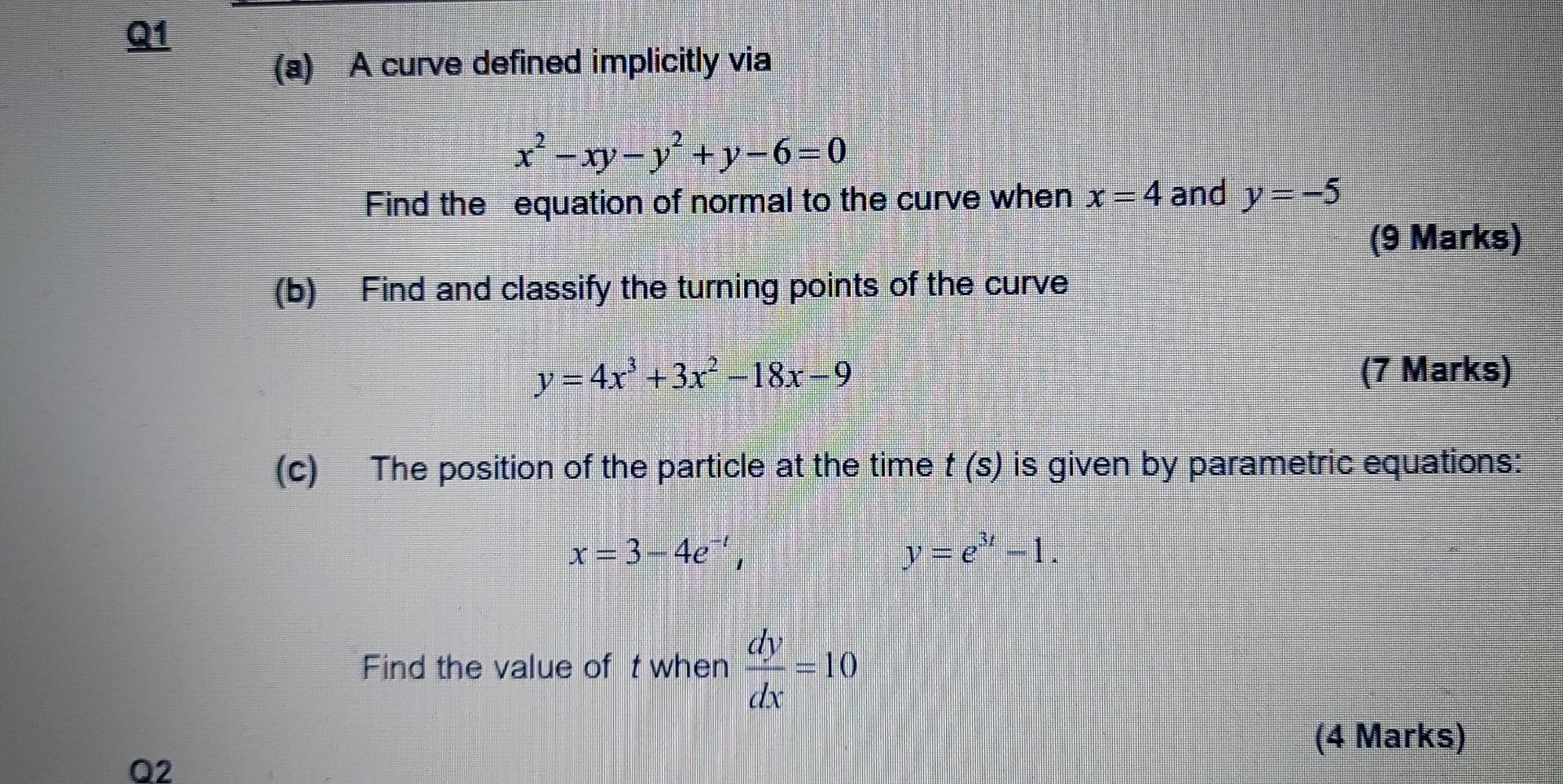 Solved Q1 (a) A curve defined implicitly via r-xy-y² + y-6=0 | Chegg.com