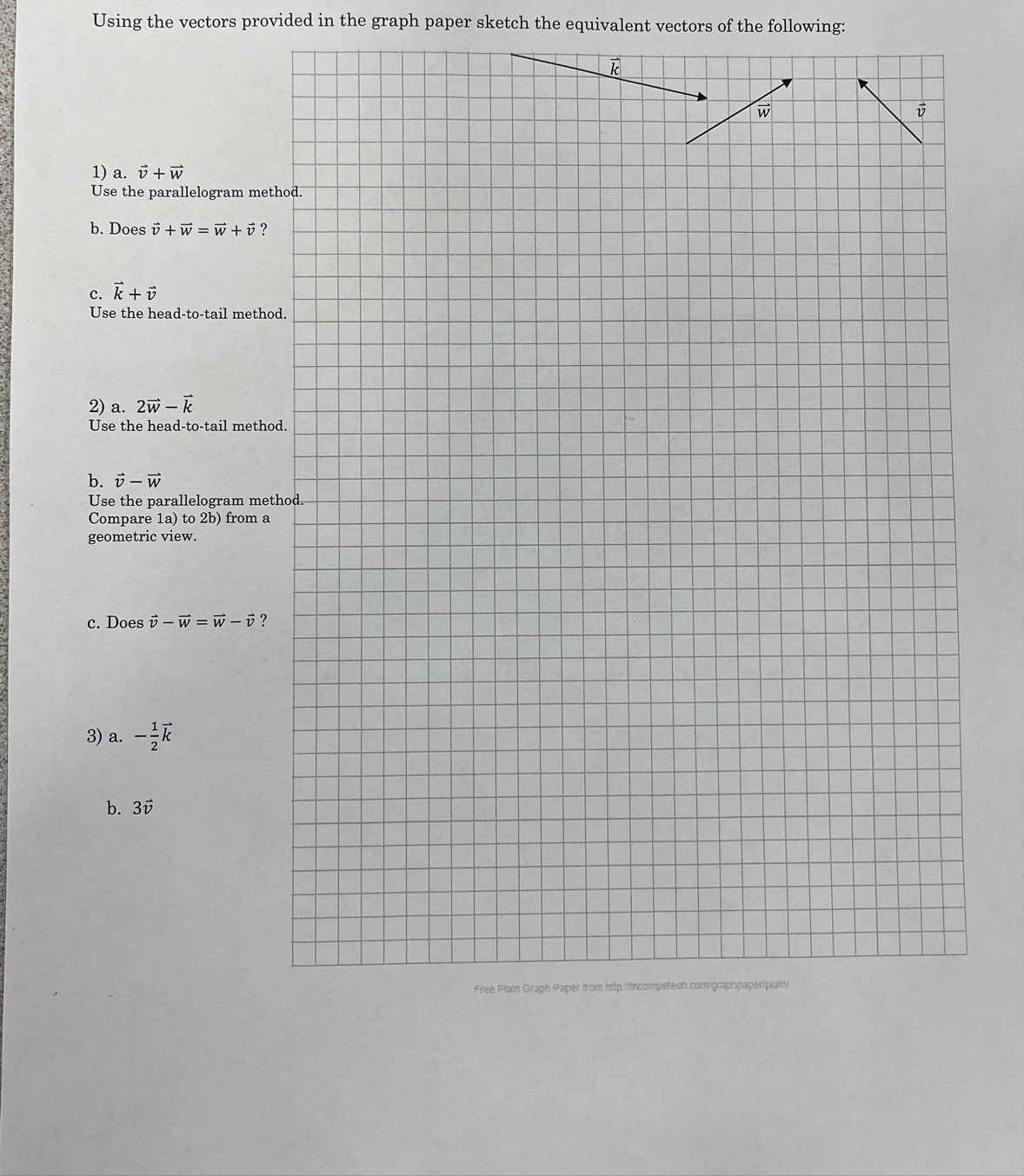 Using the vectors provided in the graph paper sketch | Chegg.com