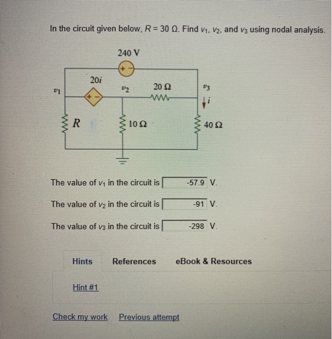 Solved In the circuit given below, R = 30 2. Find V1, V2, | Chegg.com