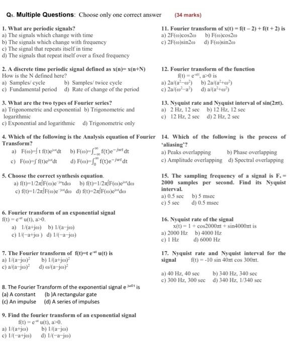 Q1. Multiple Questions: Choose only one correct | Chegg.com