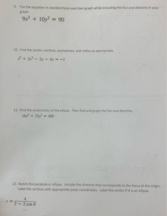 Solved 9. Put the equation in standard form and then graph | Chegg.com